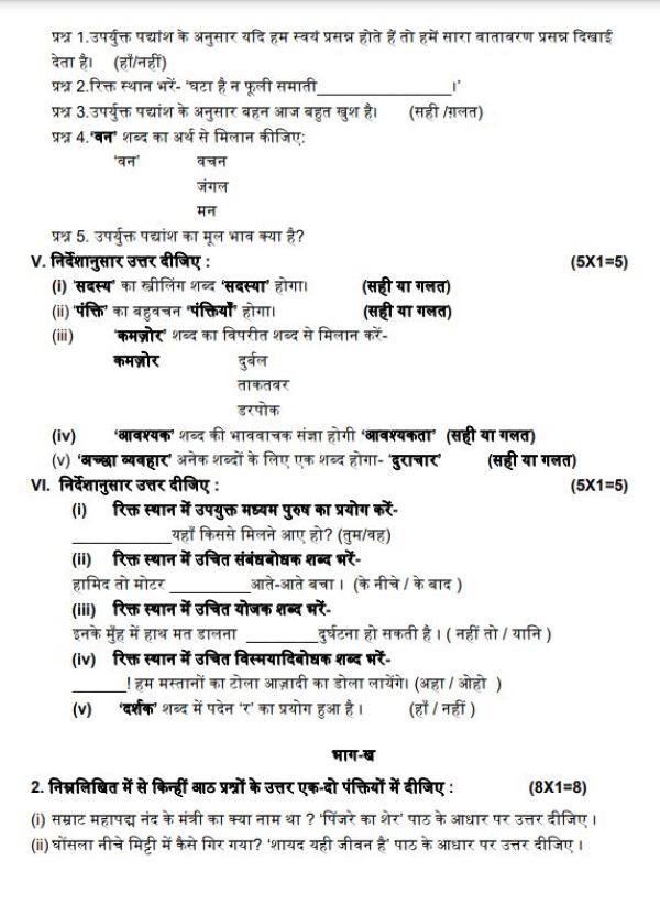 PSEB 8th Hindi 2nd Language Sample Paper 2024-25 (PDF) - Punjab Board ...