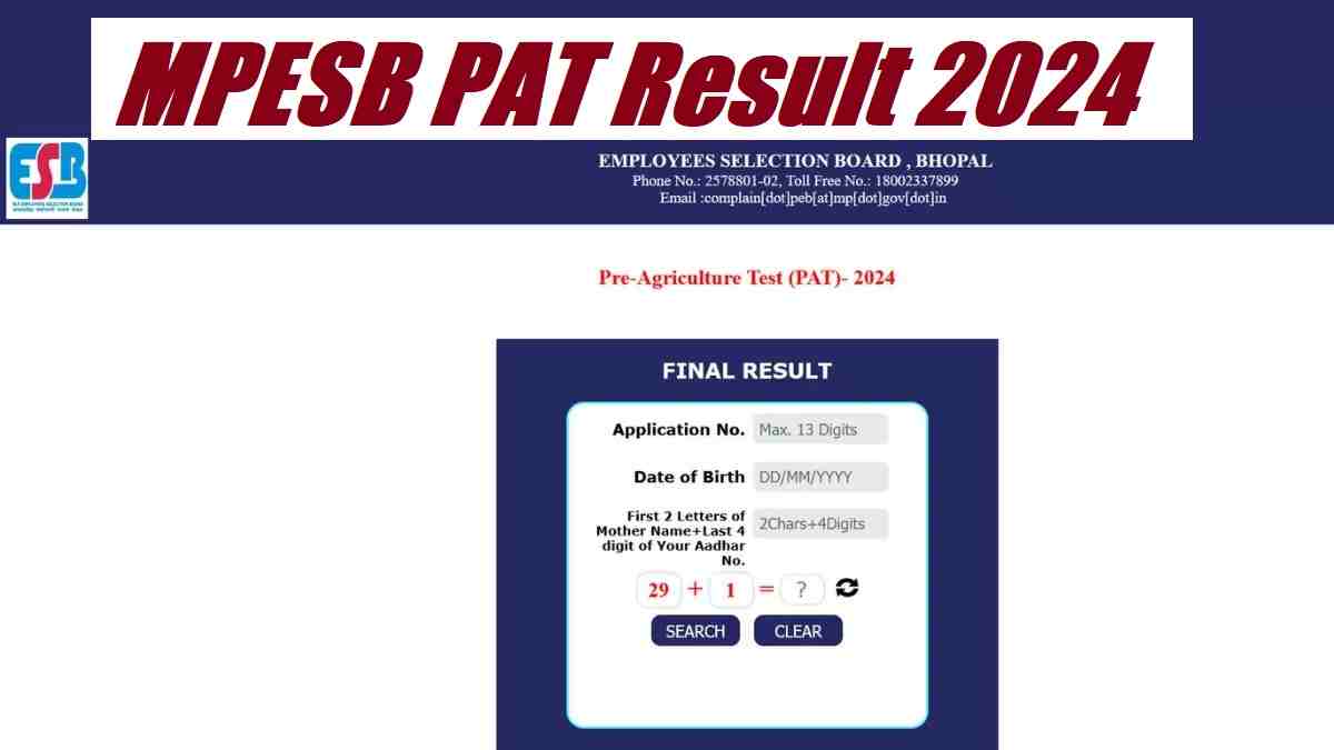MPESB PAT Result 2024 OUT at esb.mp.gov.in: Download Pre-Agriculture ...