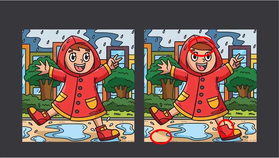 Spot the Differences Between the Girl With Raincoat Pictures in 10 Seconds!