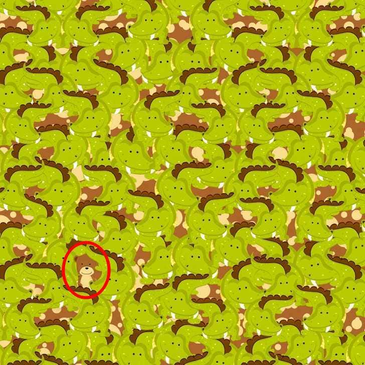 Optical Illusion: Find the Bear among Crocodiles in 5 Seconds!