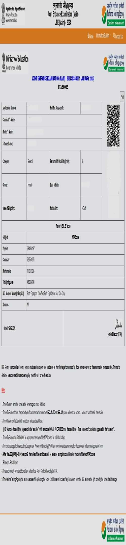 JEE Mains Result 2024 for Session 1 Released at jeemain.nta.ac.in, Get ...