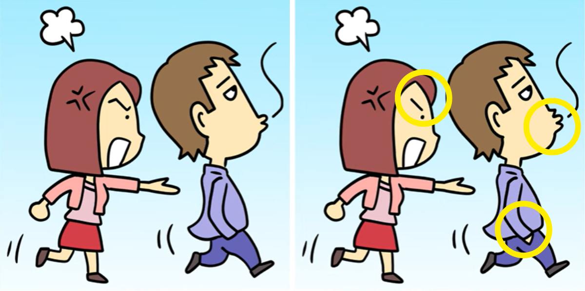 Can you spot 3 differences between angry girlfriend pictures within 9 ...