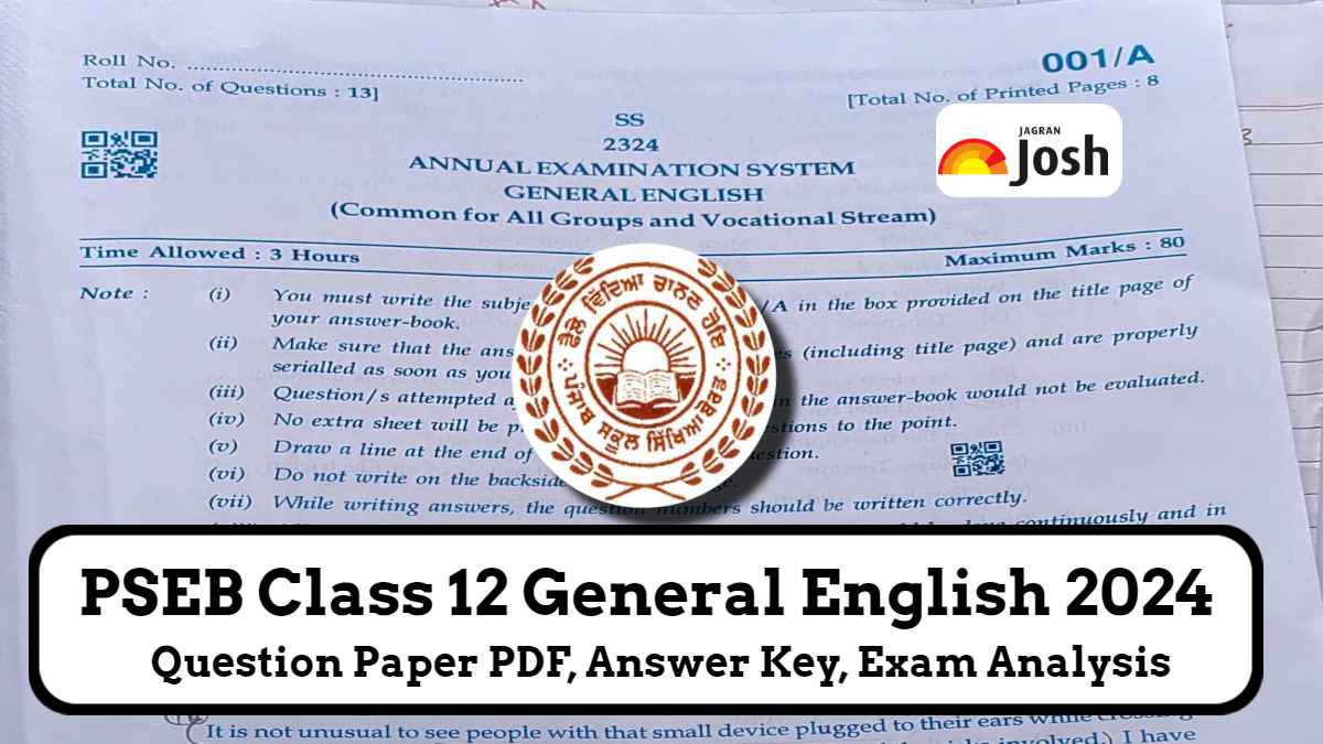 Punjab Board Class 12 General English Question Paper 2024 PDF Download