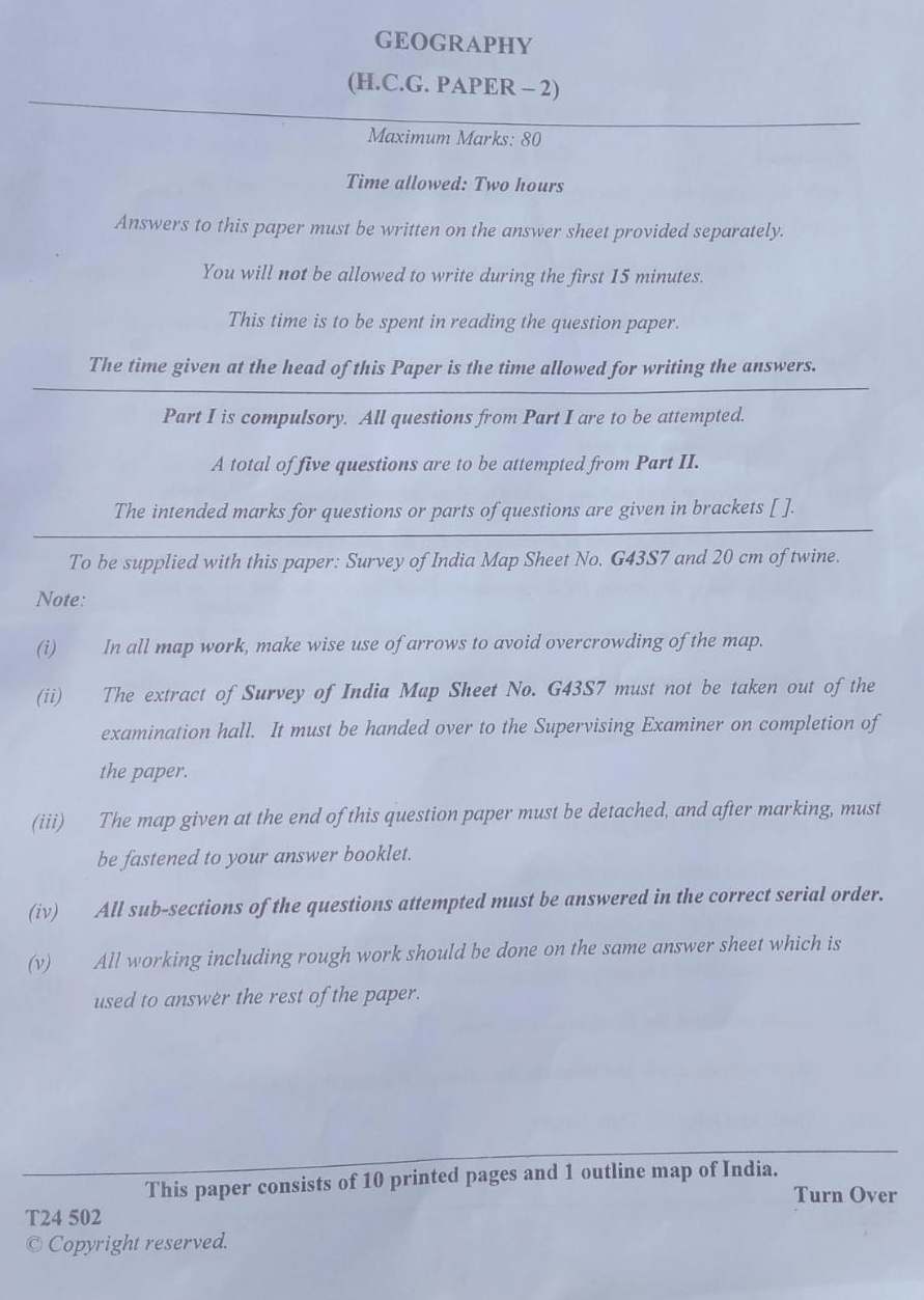 ICSE Class 10 Geography Question Paper 2024 PDF with Answer Key