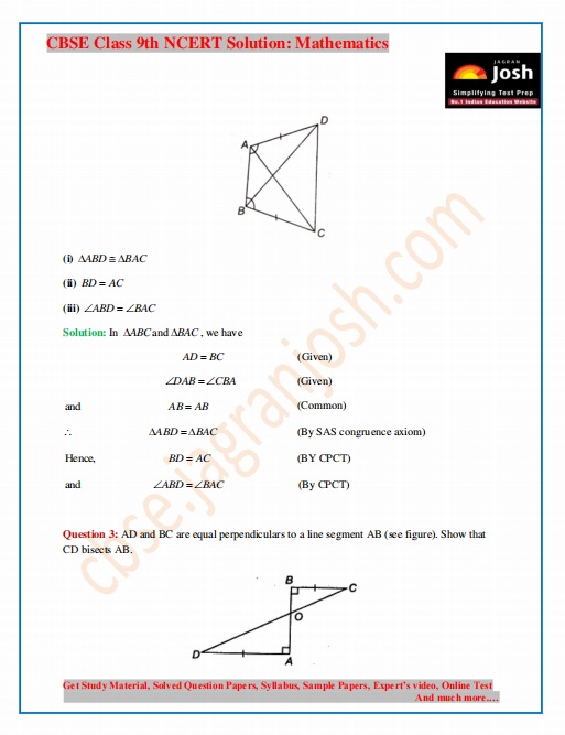 NCERT Solutions for Class 9 Maths Exercise 7.1 Chapter 7 Triangles