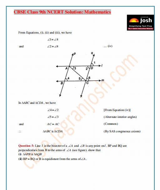NCERT Solutions for Class 9 Maths Exercise 7.1 Chapter 7 Triangles