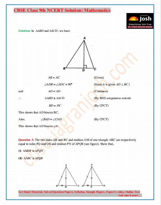 NCERT Solutions for Class 9 Maths Exercise 7.3 Chapter 7 Triangles