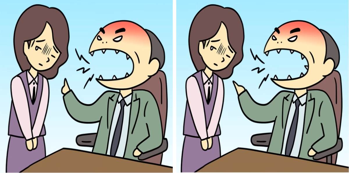 Spot 3 differences between boss scolding employee picture within 12 ...