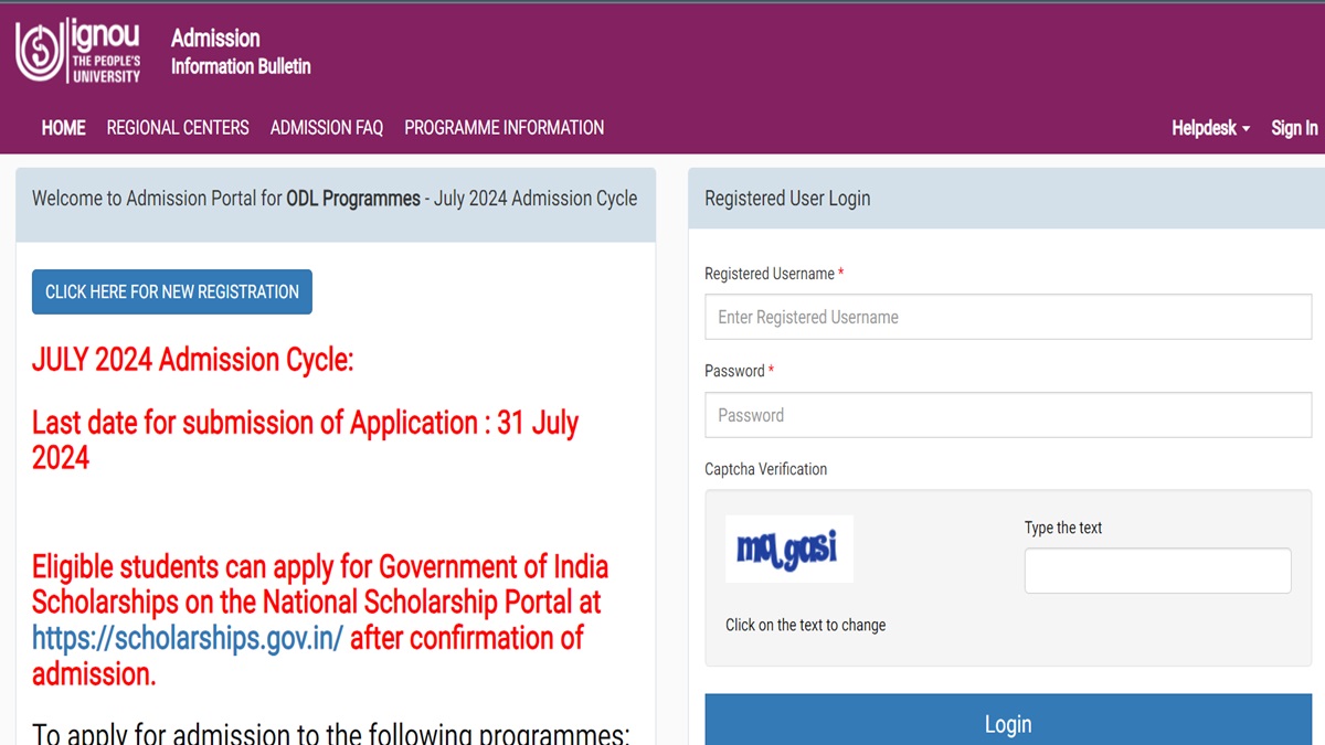 IGNOU July 2024 ODL Registration Deadline Extended to July 31, Get ...