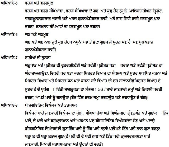 PSEB Class 8 Maths Syllabus 2024-2025 PDF PSEB Class 8 Maths Syllabus 2024-2025 PDF