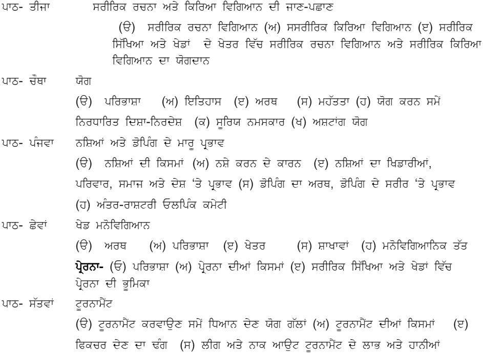 PSEB Class 11 Physical Education Syllabus 2024-2025: Download in PDF