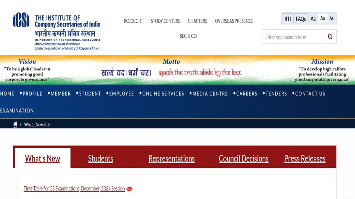 ICSI CS December 2024 Session Exam Schedule Out, Check Datesheet PDF ...