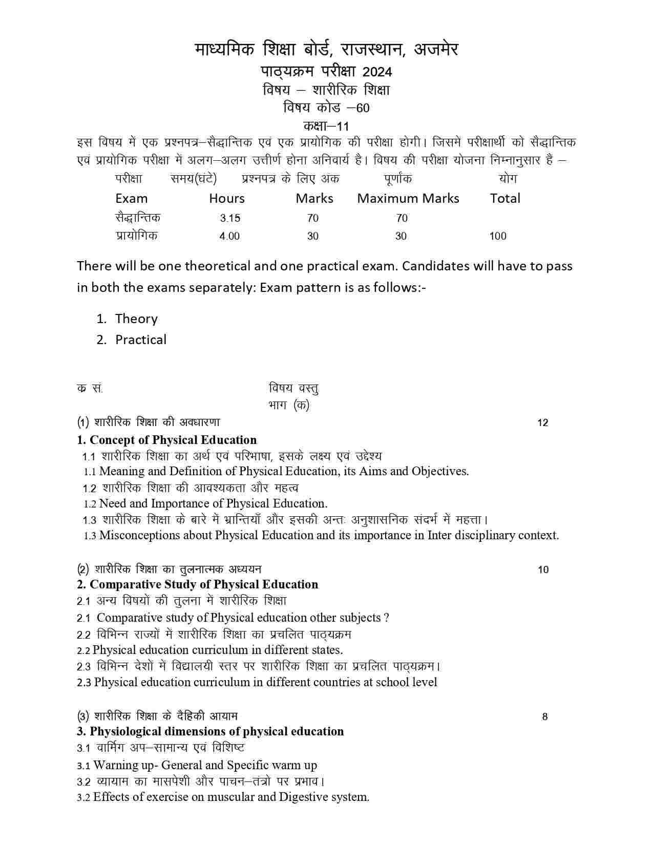 Rbse Class 11 Physical Education Latest Syllabus 2024 25 Released