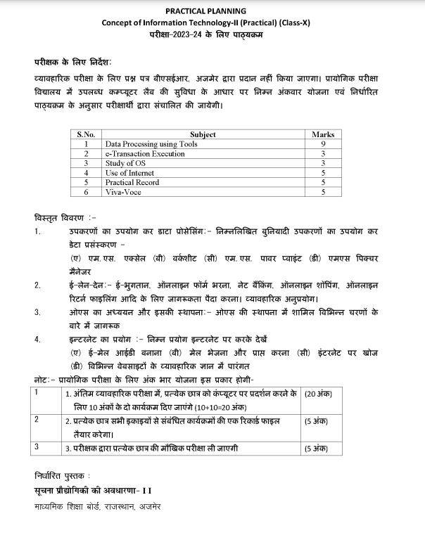 RBSE Class 10 Concept Of Information Technology II Syllabus 2024-25 ...