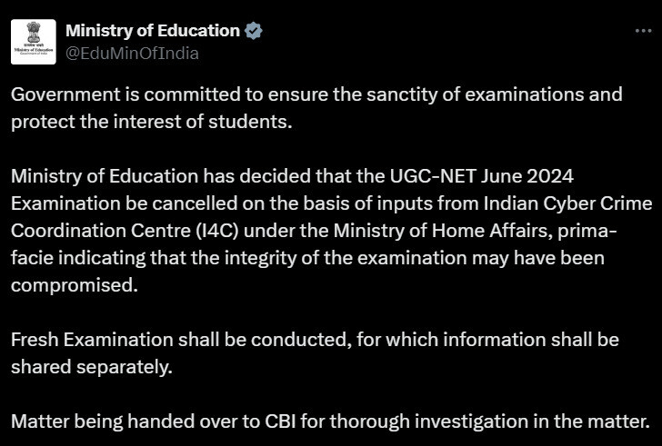 UGC NET 2024 Cancellation: CBI Registers FIR to Probe UGC-NET Paper ...