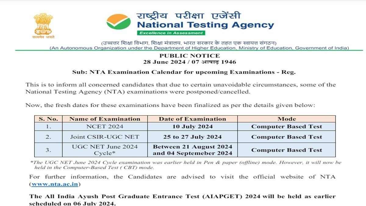 UGC NET, CSIR UGC NET, NCET New Exam Date 2024 Announced: Check Revised ...