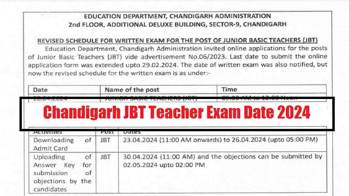 Chandigarh JBT Teacher Exam Date 2024 Out at chdeducation.gov.in, Check ... Chandigarh JBT Teacher Exam Date 2024 Out at chdeducation.gov.in, Check ...