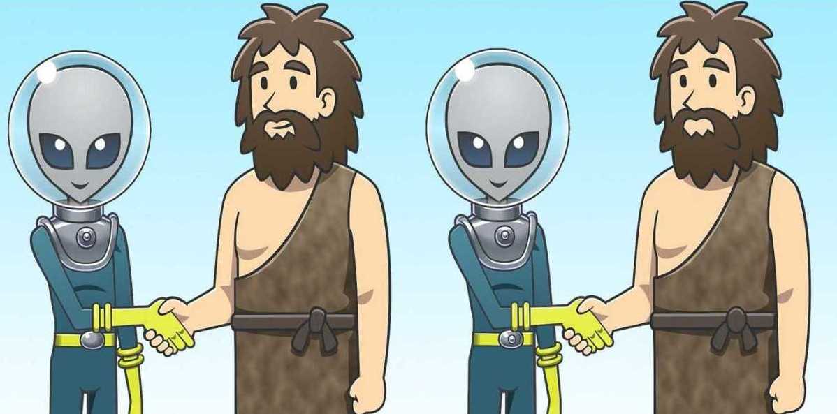 Can you spot 3 differences between alien and caveman pictures in 25 ...