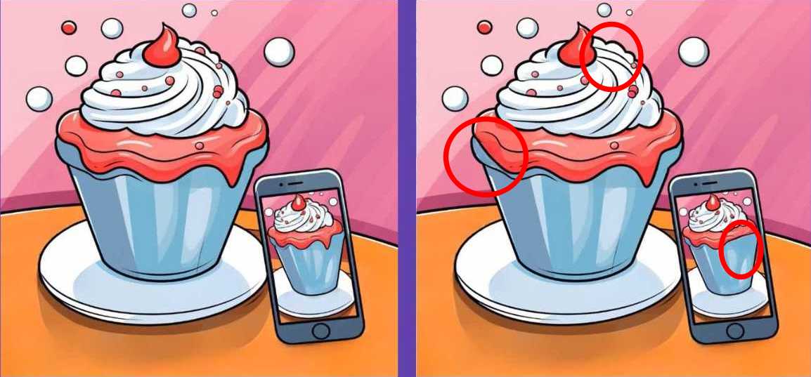 Spot 3 differences between the cupcake pictures in 19 seconds!
