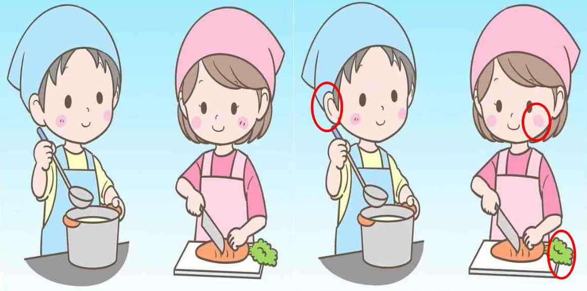 Find 3 differences between the girls cooking in kitchen pictures in 19 ...