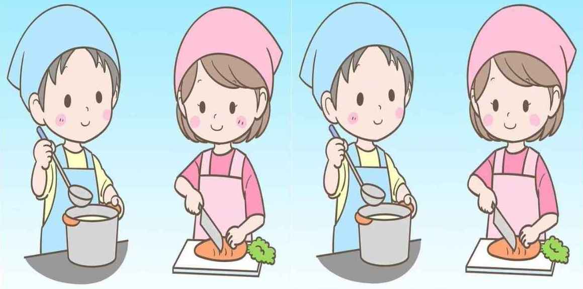 Find 3 differences between the girls cooking in kitchen pictures in 19 ...