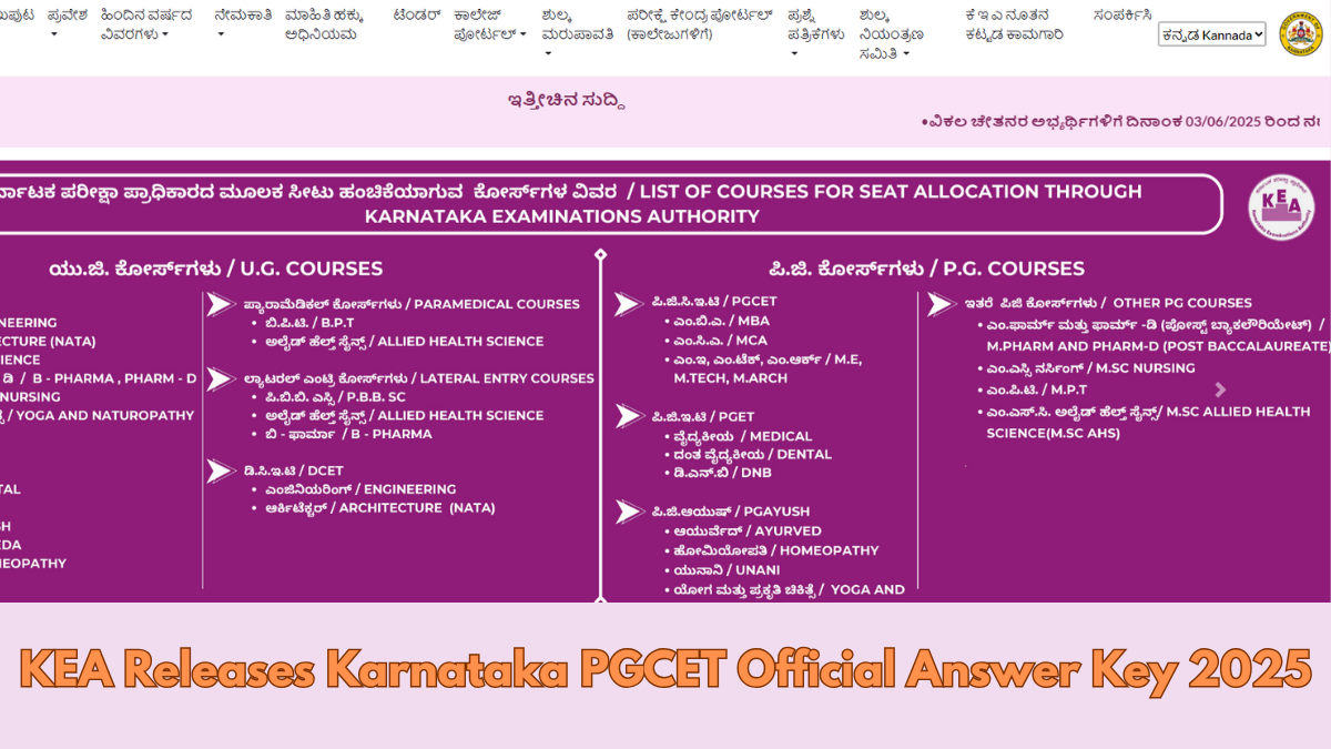 KEA Karnataka PGCET Official Answer Key 2025 out at cetonline.karnataka ...