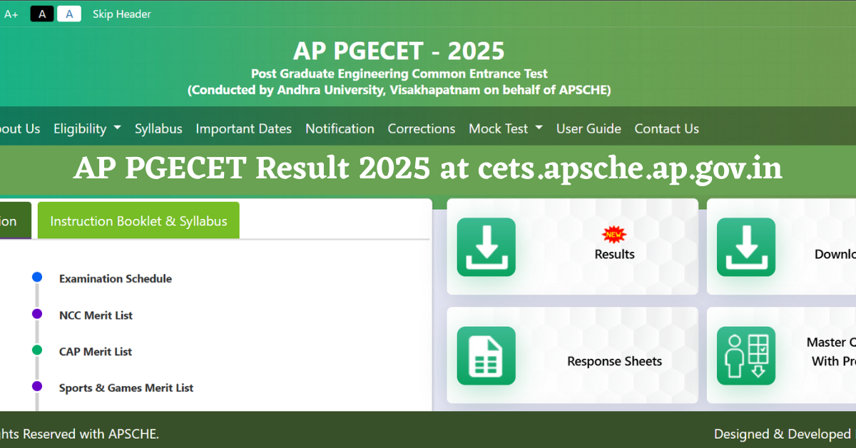 AP PGECET Result 2025 Released at cets.apsche.ap.gov.in, 93.55% ...