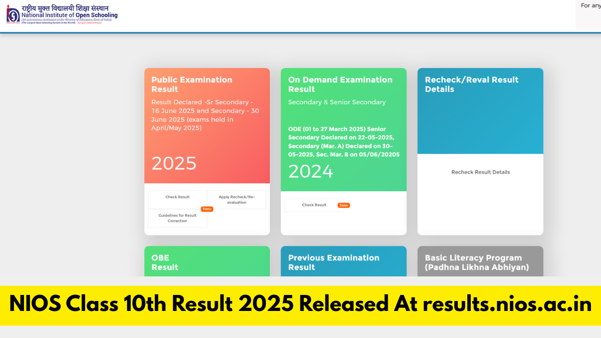 NIOS Class 10th Result 2025 Released At results.nios.ac.in, Check Steps ...