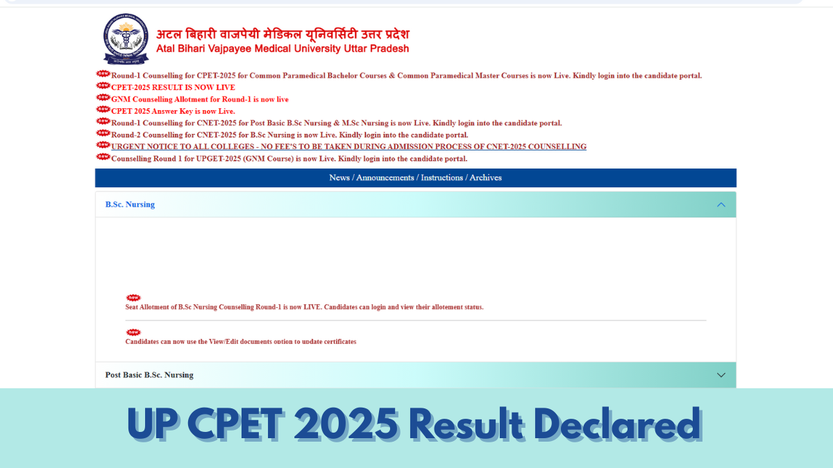 ABVMU UP CPET 2025: Counselling Registrations Start at abvmuup.edu.in ...