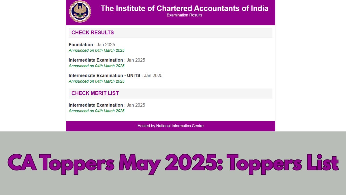 ICAI CA Toppers May 2025: Check CA Inter Toppers List , Pass Percentage ...