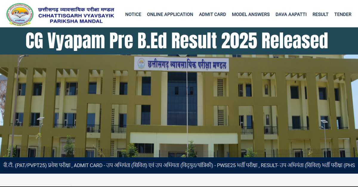 CG Vyapam Pre B.Ed Result 2025 Released, Direct link to Check Scorecard ...