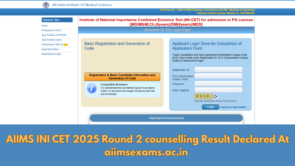 AIIMS INI CET 2025 Round 2 counselling Result Declared at aiimsexams.ac ...