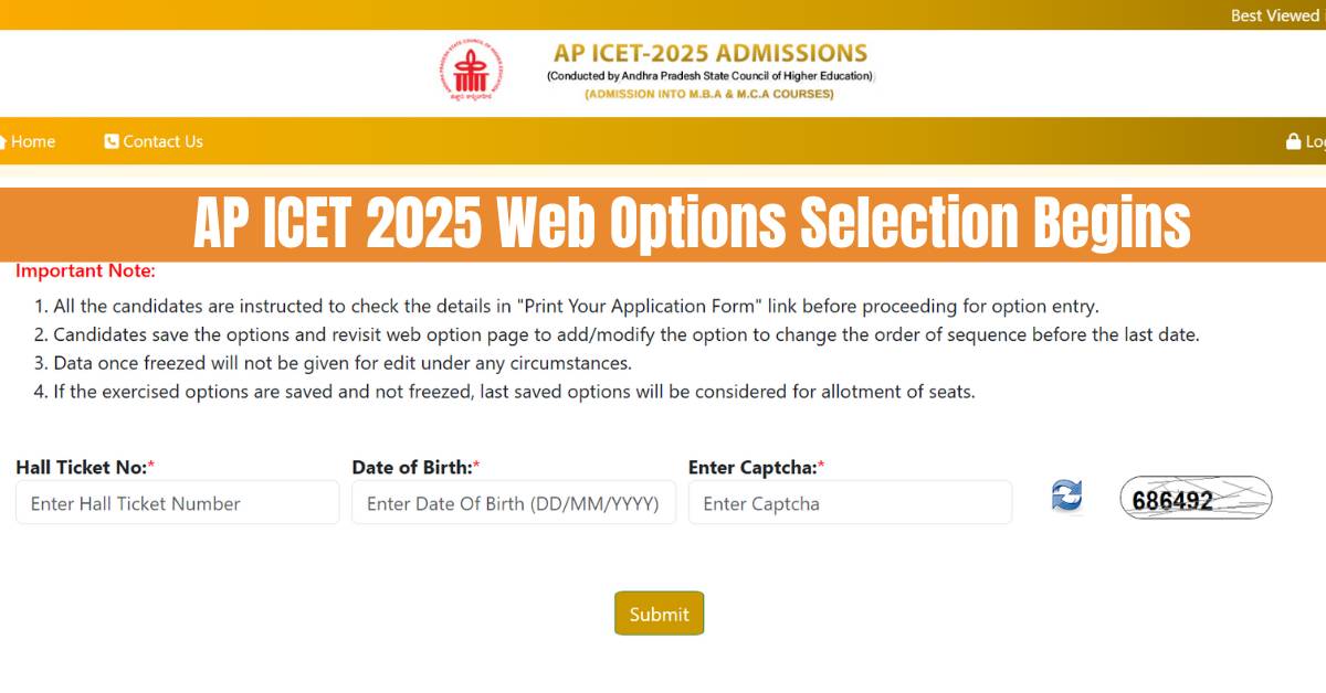AP ICET 2025 Web Options Selection Begins at icet-sche.aptonline.in ...