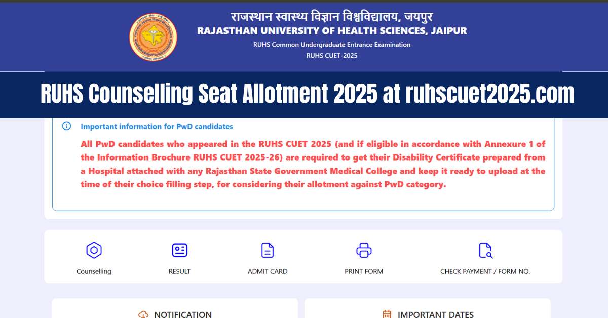 RUHS Counselling 2025: Round 1 Seat Allotment Result Today at ...