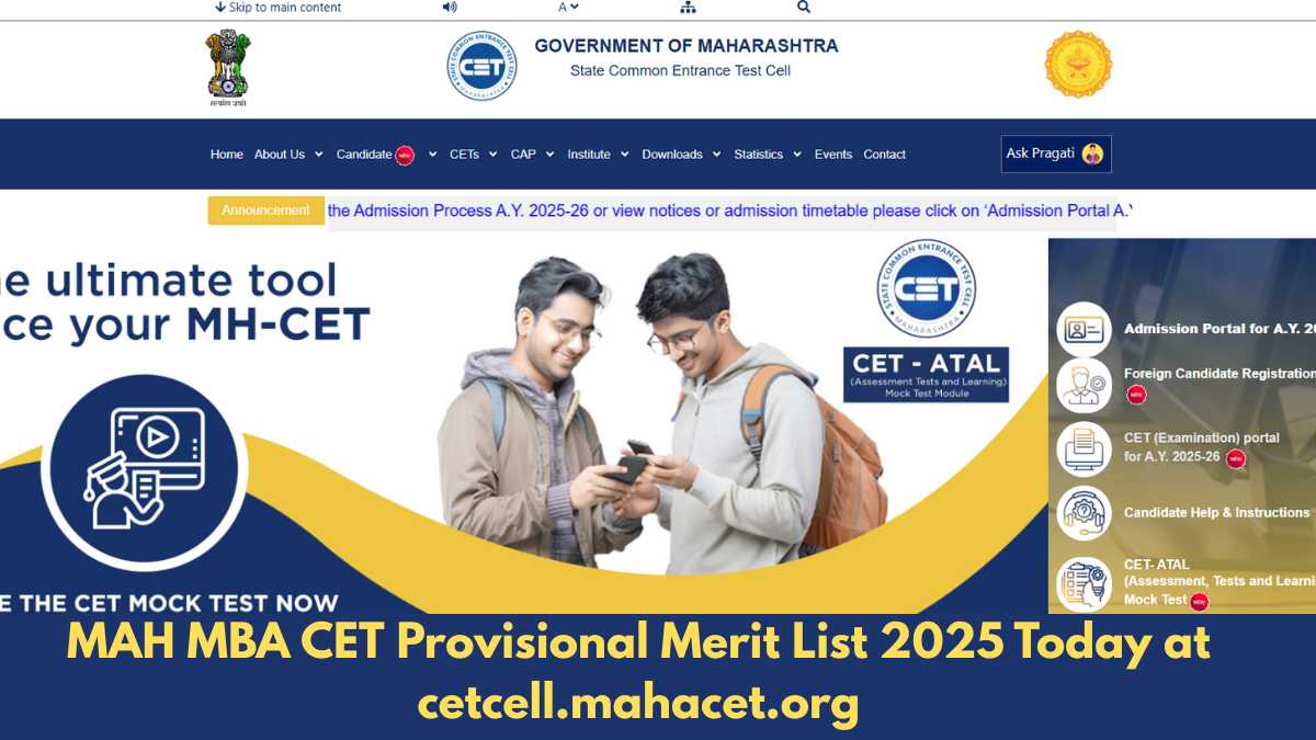 MAH MBA CET Provisional Merit List 2025 Today at cetcell.mahacet.org ...