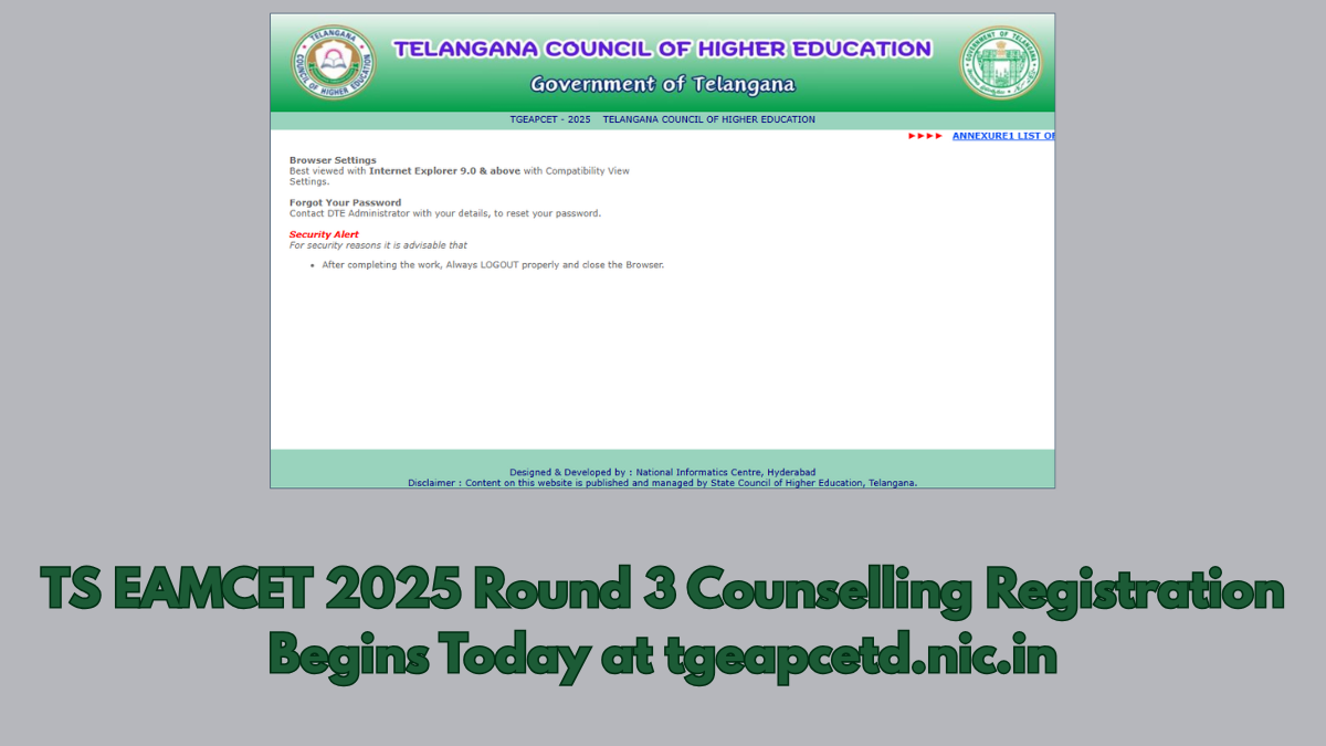 TS EAMCET 2025 Round 3 Counselling Registration Begins Today at ...