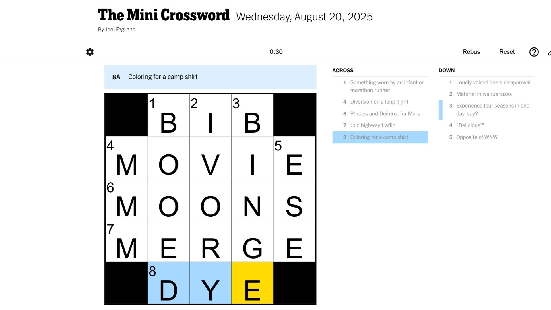 NYT Mini Crossword Clues for August 20, 2025: Find Answers Here!