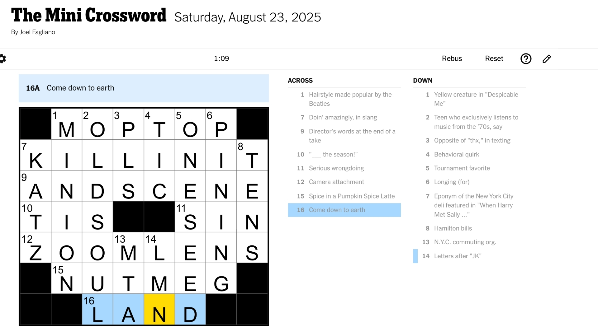 NYT Mini Crossword Answers Today August 23, 2025: Clues & Solutions