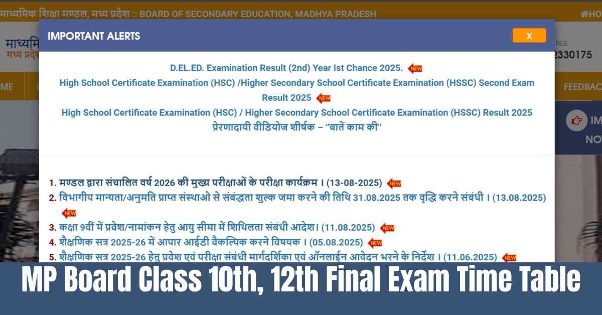 MP Board Exam 2026: MPBSE Released Class 10th, 12th Final Exam Time ...