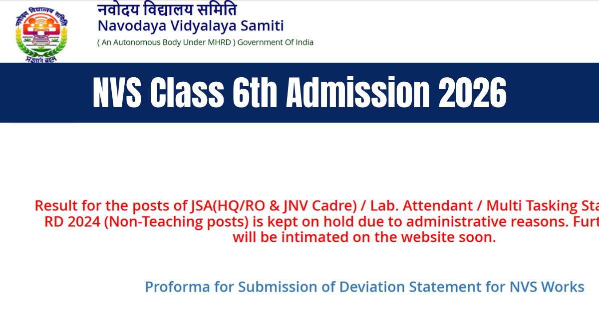 NVS Class 6th Admission 2026: Registration Last Date Today; Apply at ...