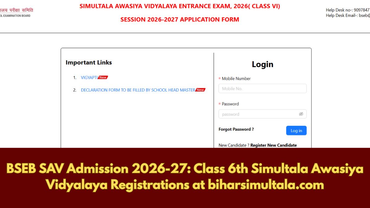 BSEB SAV Admission 2026-27: Class 6th Simultala Awasiya Vidyalaya ...