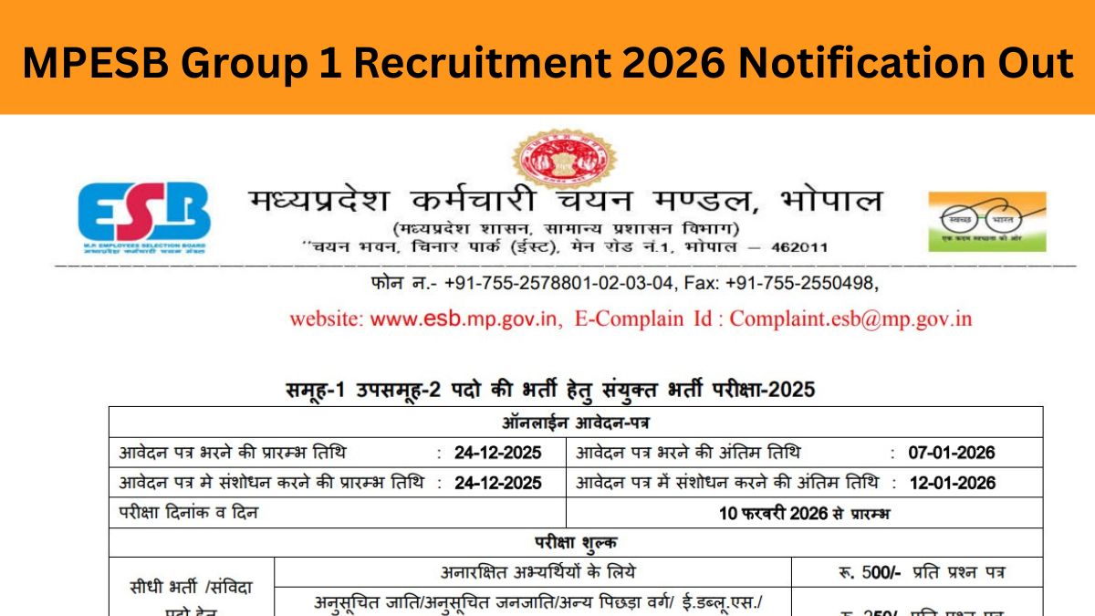 MPESB Group 1 Recruitment 2026: Apply Online for 474 Vacancies, Check ...