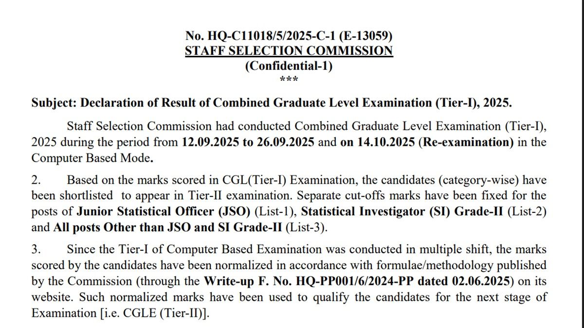 ssc.gov.in SSC CGL Result 2025 OUT: Direct Tier 1 Merit List PDF Download