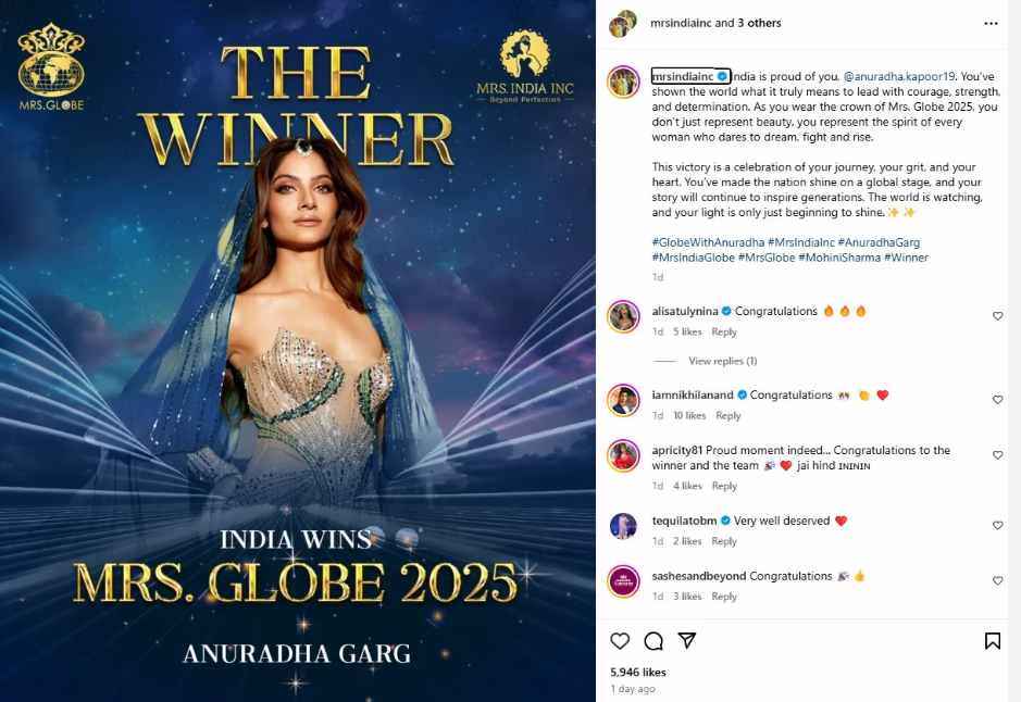 Mrs Globe International Winner 2025: Anuradha Garg; Check Her Age ...