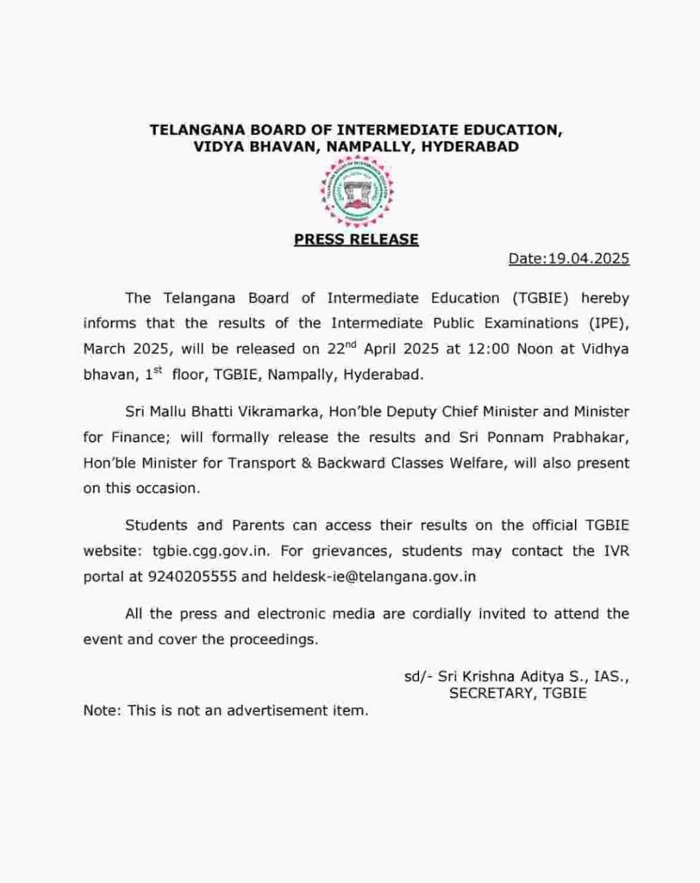 Official Manabadi TS Inter Results 2025 Date and Time Released: Check Notice for TSBIE ...