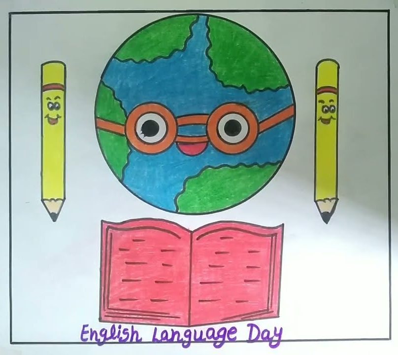 10 Unique and Creative English Language Day 2025 Poster Drawing with Images