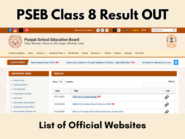 pseb.ac.in Result 2025: Official Website to Check Punjab Board 8th Result Online and Download ...