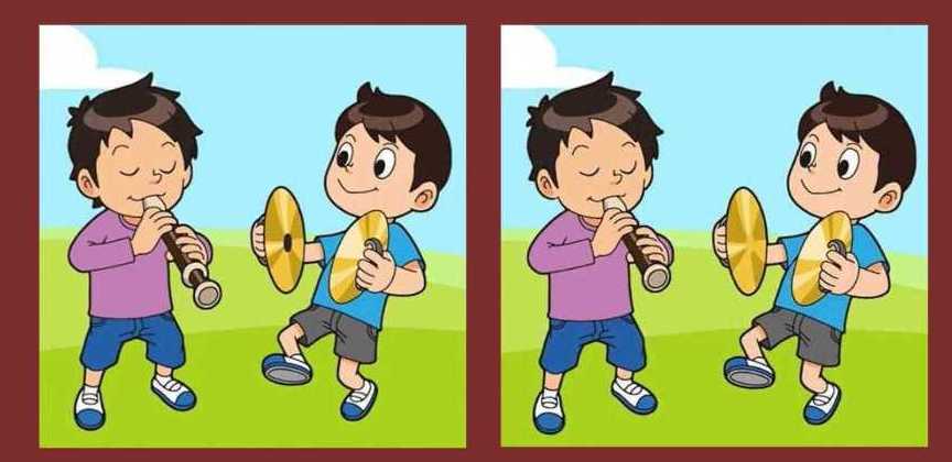 Spot 3 differences between the boys playing musical instrument pictures ...