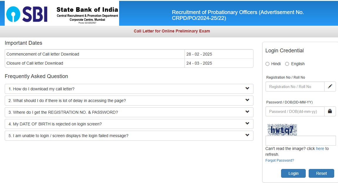 SBI PO Prelims Admit Card 2025 Out: Download Call Letter Here, Exam ...
