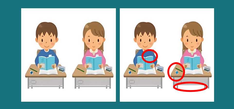 Spot 3 differences between the kids reading pictures in 14 seconds!